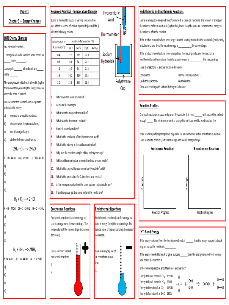 Fillable Online Unit 5 Energy changes answers HT and Triple Fax Email ...