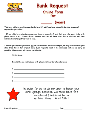 Fillable Online SR Camper Bunk Request online.pages Fax Email Print - pdfFiller