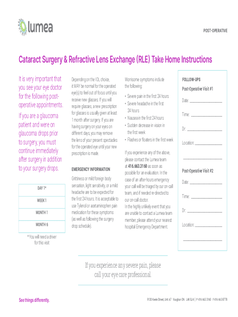 Fillable Online After Cataract Surgery (Post-Op Care): Dos and Don'ts ...