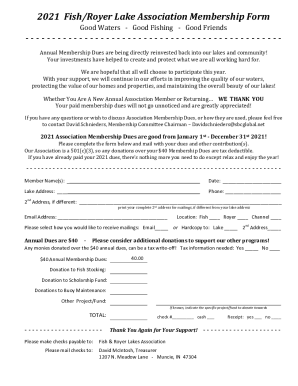 Fillable Online 2021 Fish/Royer Lake Association Membership Form ...