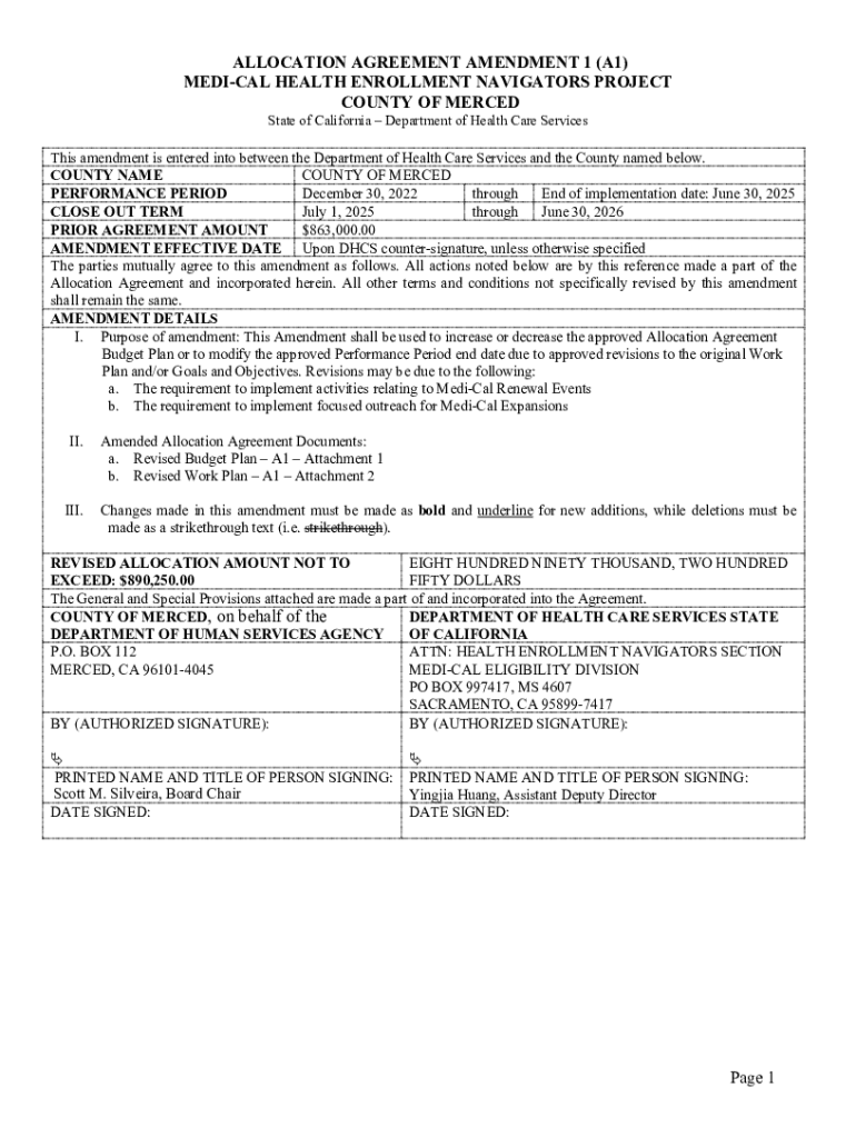 Fillable Online web2 co merced ca Allocation Agreement Amendment 1 (A1 ...