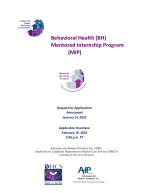 Fillable Online Behavioral Health (BH) Mentored Internship Program (MIP ...