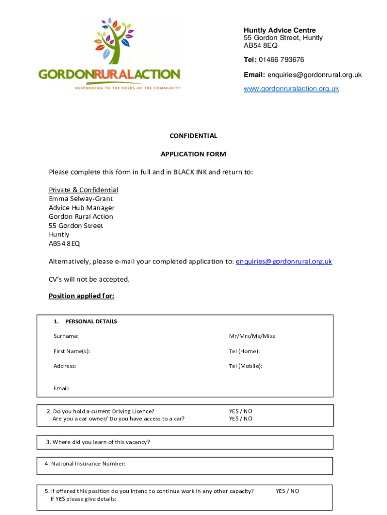 Fillable Online Gordon Rural ActionResponding to the needs of the ...