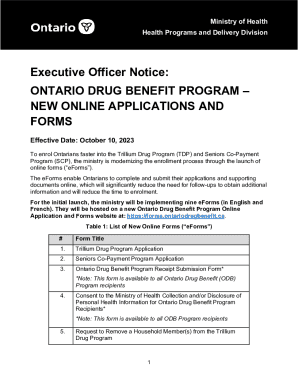 Fillable Online Executive Officer Notice. ONTARIO DRUG BENEFIT ...