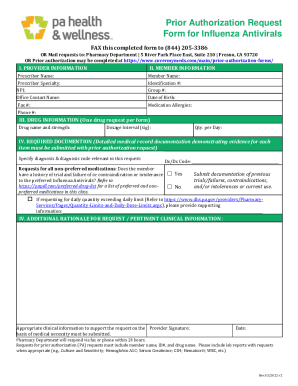 Fillable Online Prior Authorization Request Form for Influenza ...