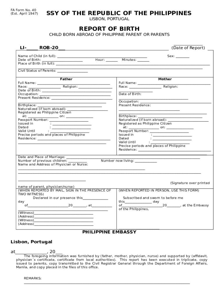 report of birth - Embassy of the Philippines Lisbon, Portugal Doc ...