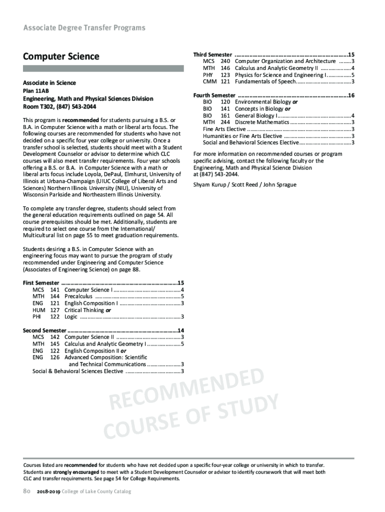 Fillable Online dept clcillinois Science, Math, Technology Liberal Arts ...