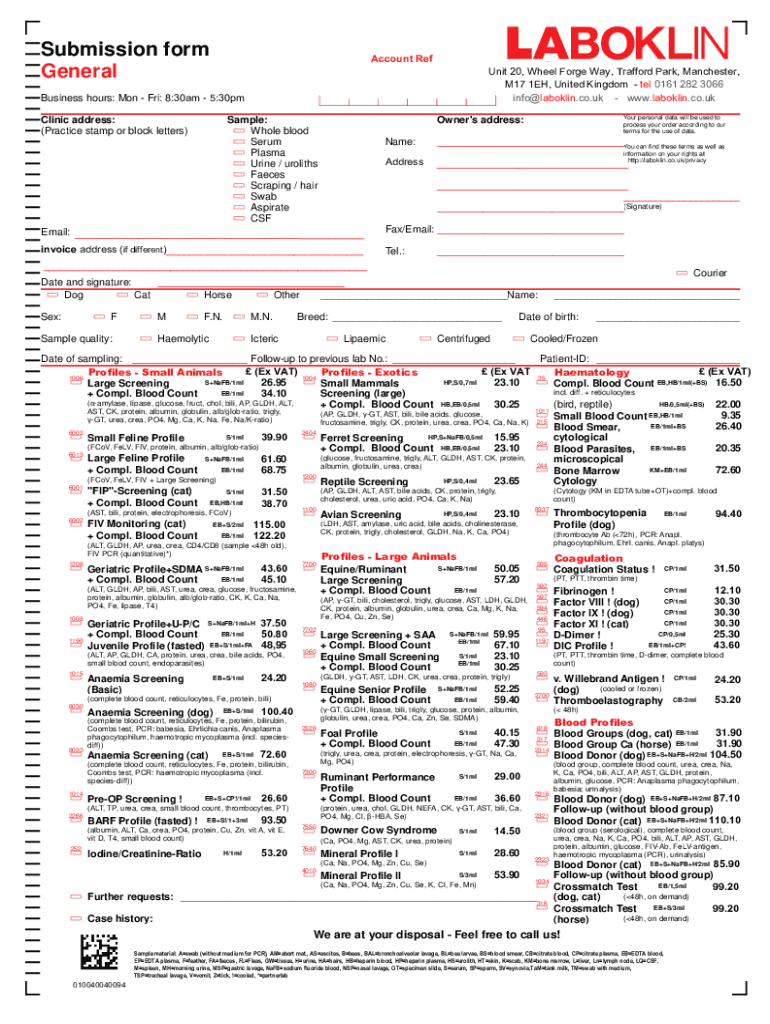 Fillable Online Dog - Genetic test order Submission Forms - LABOKLIN ...