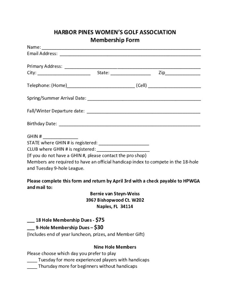 Fillable Online Membership Form - TOURNAMENTS Fax Email Print - pdfFiller