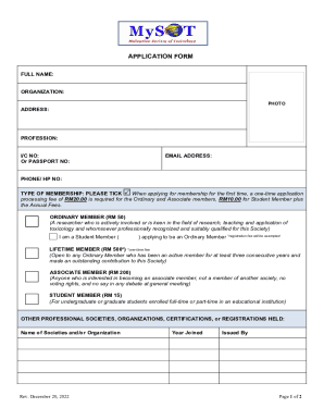 Fillable Online MySOT Membership Application Form Fax Email Print ...