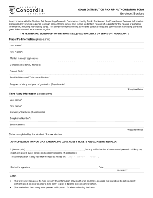Fillable Online Gown Distribution Pick-up Authorization Form Fax Email ...