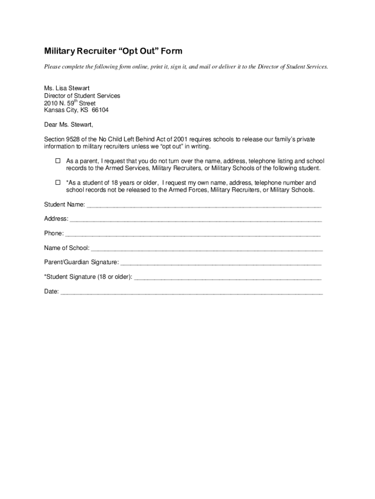 Fillable Online Military Recruiter "Opt Out" Form Fax Email Print ...