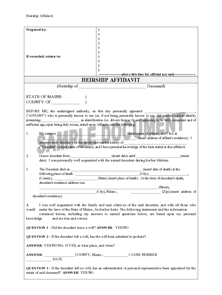 Fillable Online Affidavit Of Heirship Ohio - Fill Online, Printable ...