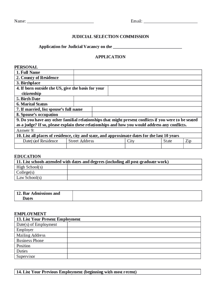 Judicial Selection Commission, Application for Judicial Office ...