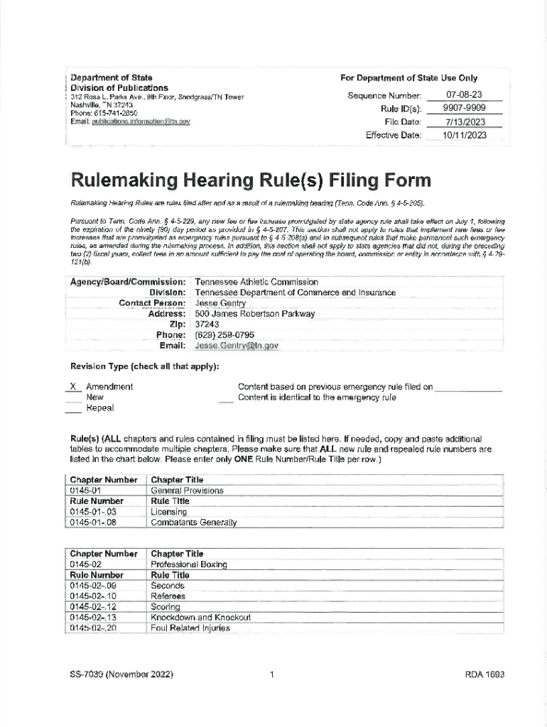 Fillable Online Rulemaking Hearing Rules) Fi ling Form Fax Email Print ...