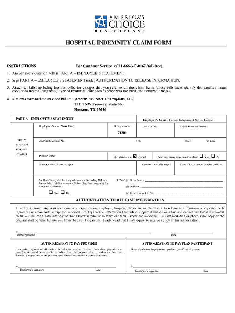 Fillable Online hospital confinement indemnity claim - employee Fax ...