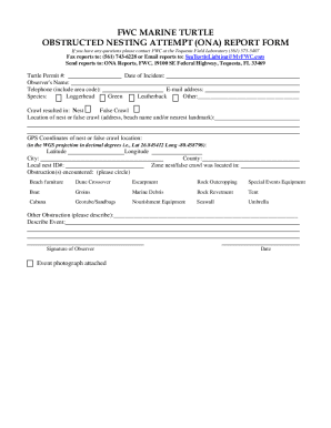 Fillable Online FWC Form ONA-1, FWC Marine Turtle Obstructed Nesting ...
