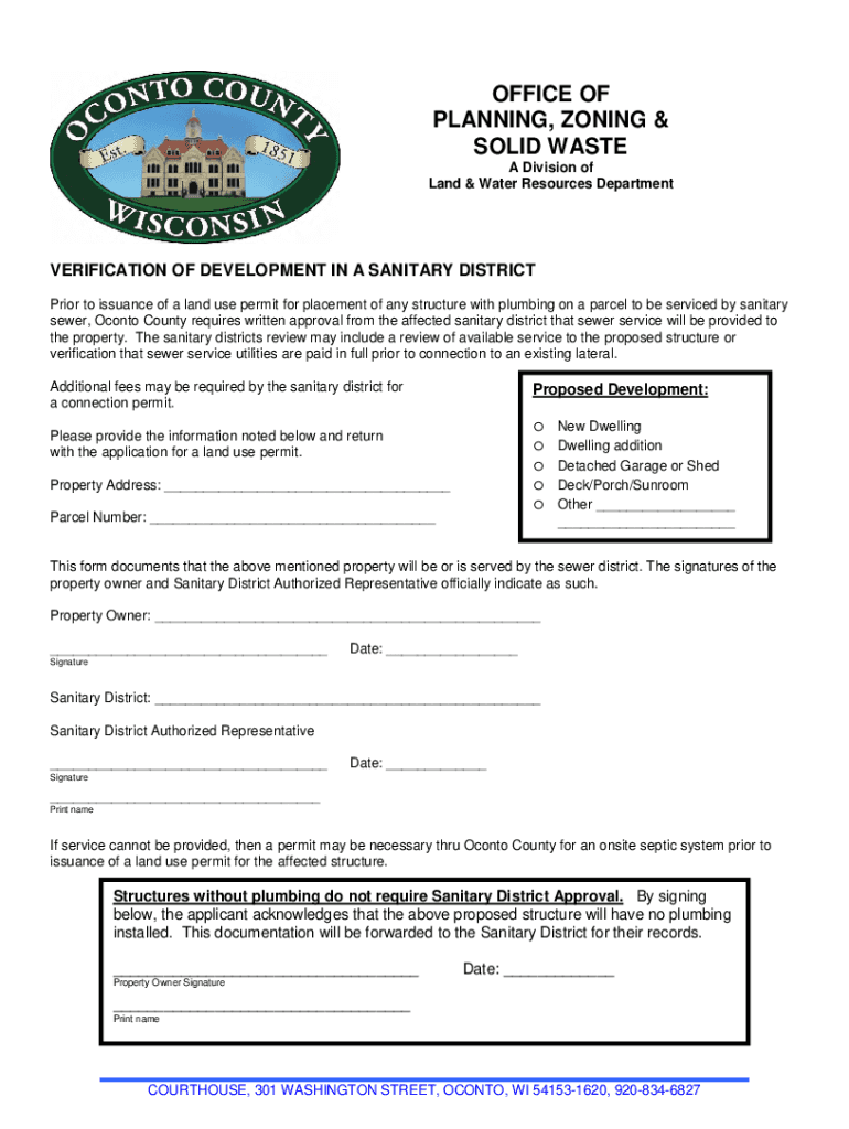 Fillable Online SANITARY DISTRICT APPROVAL FORM CONTACTS REV 7-2023 Fax ...