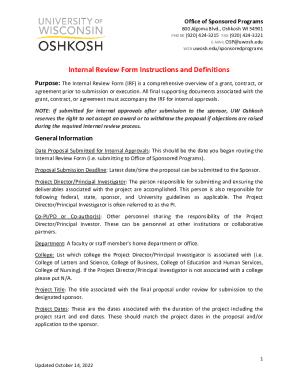 Fillable Online Internal Review Form Instructions and Definitions Fax ...