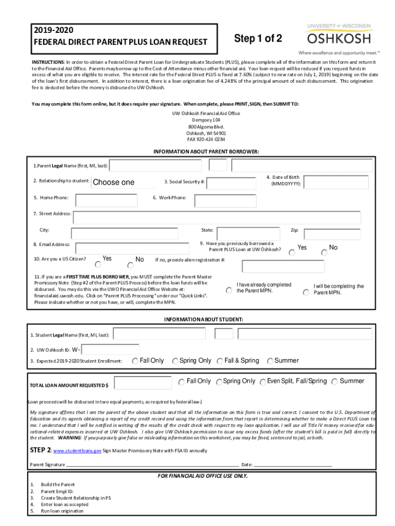 Fillable Online Parents may borrow up to the Cost of Attendance minus other financial aid Fax ...