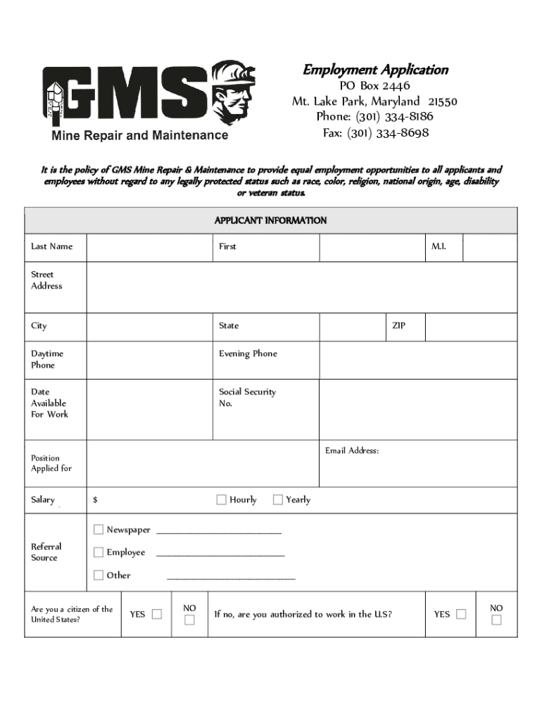 Fillable Online Gms Mine Application Form Fax Email Print - pdfFiller