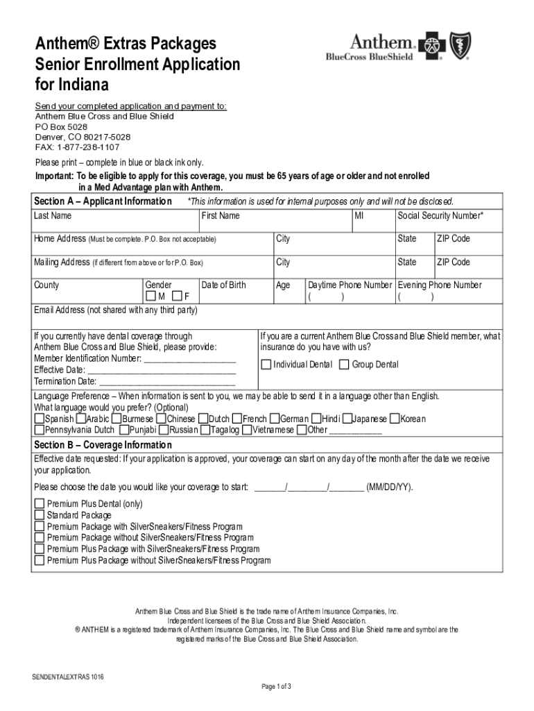 Fillable Online Fillable Online anthem extras packages senior ...
