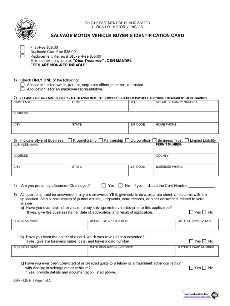 Fillable Online Bmv 4420 Form - Fill and Sign Printable Template Online ...