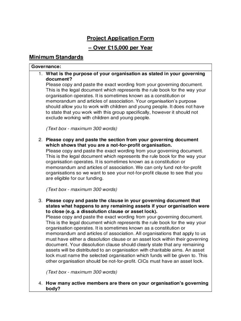 Fillable Online Project Application FormOver 15000 per Year Minimum ...