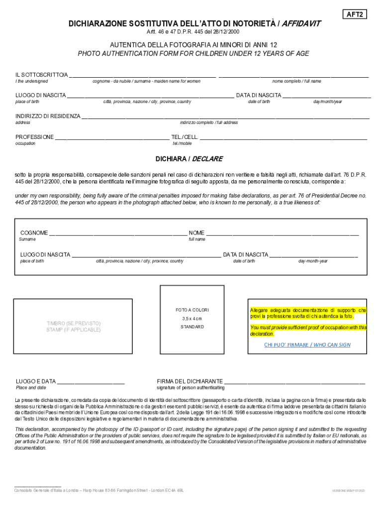 Compilabile Online conslondra esteri DICHIARAZIONE SOSTITUTIVA DELLATTO ...