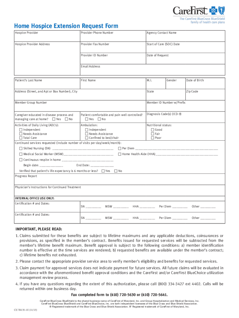Fillable Online Home Hospice Extension Request Form. Home Hospice ...