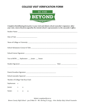 Fillable Online Counseling / College Visit Verification Form Fax Email ...