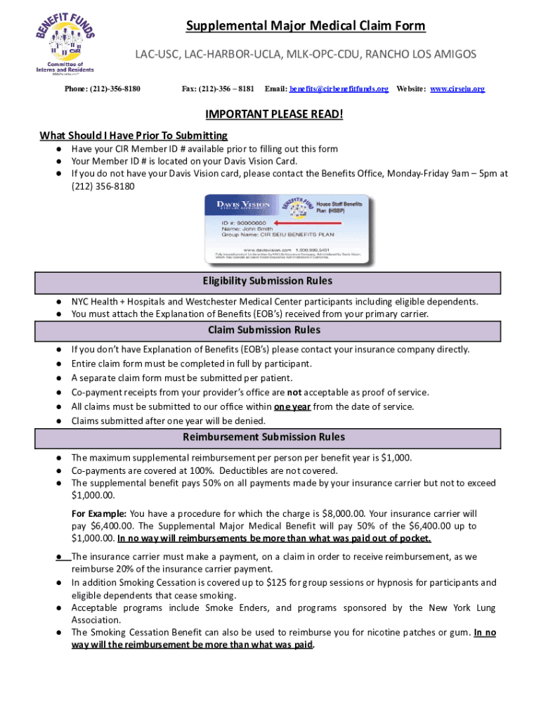 Fillable Online Supplemental Major Medical Claim Form Fax Email Print ...