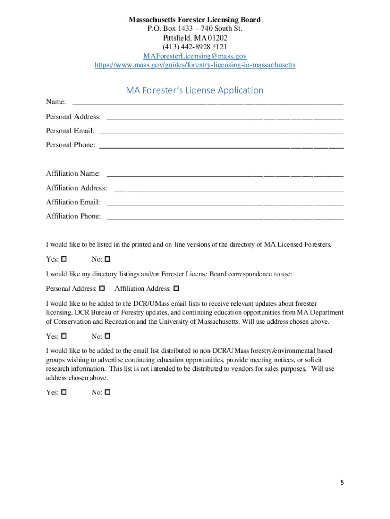 Fillable Online Profile - Massachusetts Forester Licensing Board Fax ...