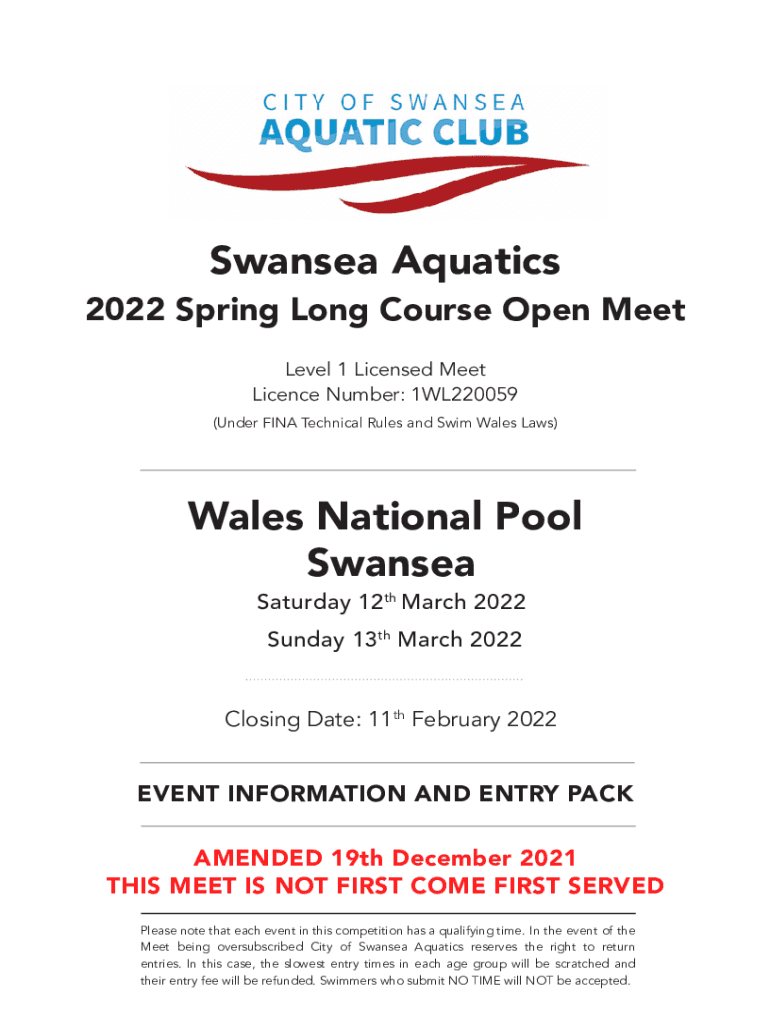 Fillable Online Swim at Wales National Pool Fax Email Print - pdfFiller