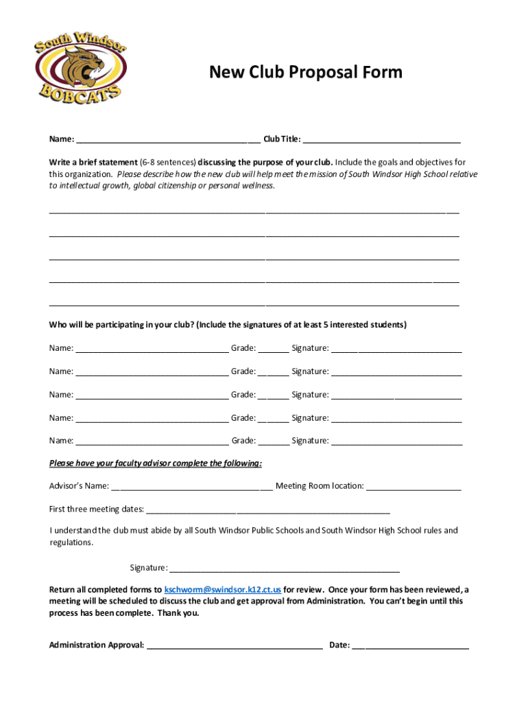 Fillable Online New Club Proposal Form - 9-23 Fax Email Print - pdfFiller