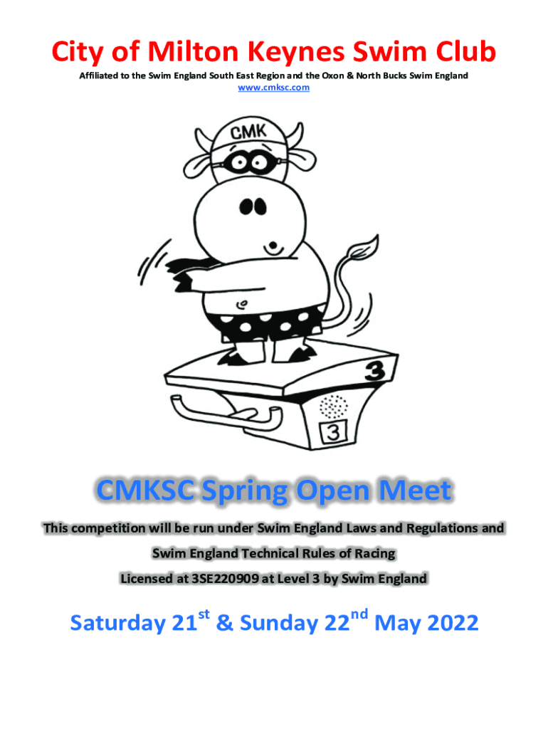 Fillable Online City of Milton Keynes Swim Club CMKSC Spring Open Meet Fax Email Print - pdfFiller