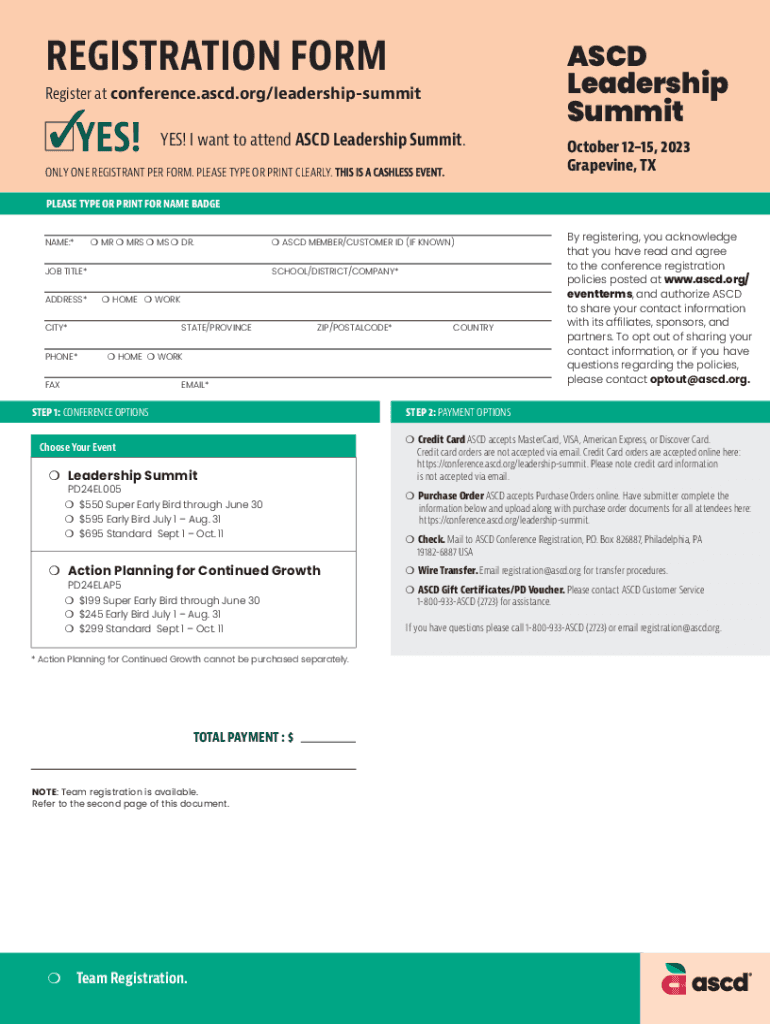 Fillable Online 2023 ASCD Leadership Summit Registration Form ...