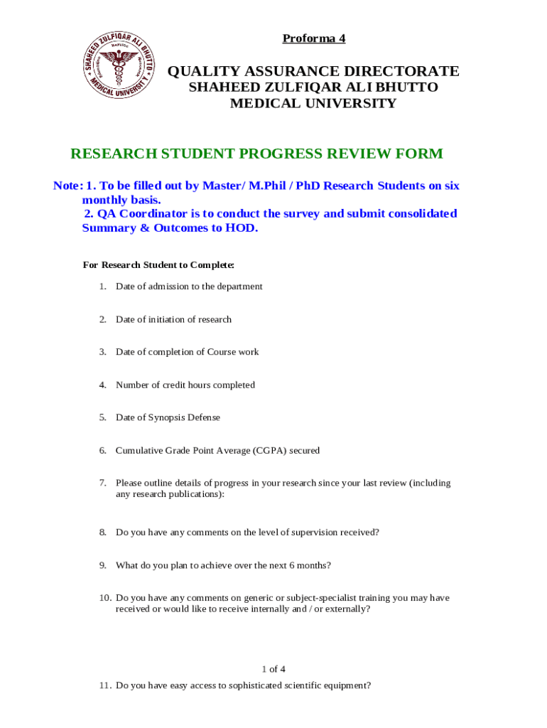 Research Students Progress Review Doc Template | pdfFiller