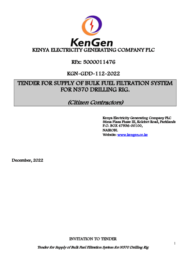 Fillable Online tender for supply of bulk fuel filtration system for ...