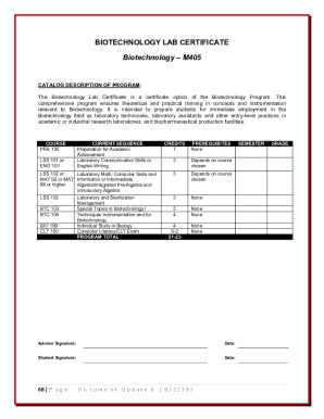 Fillable Online Program: Biotechnology Lab Certificate (M405) Fax Email ...