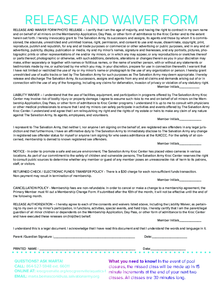 Fillable Online RELEASE AND WAIVER FORM PHOTO RELEASE I certify that I ...