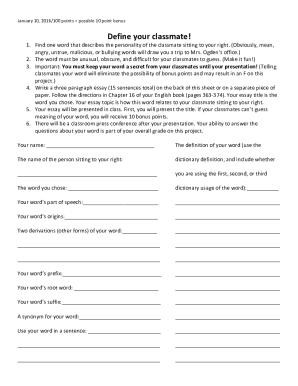 Fillable Online Define your classmate! Fax Email Print - pdfFiller