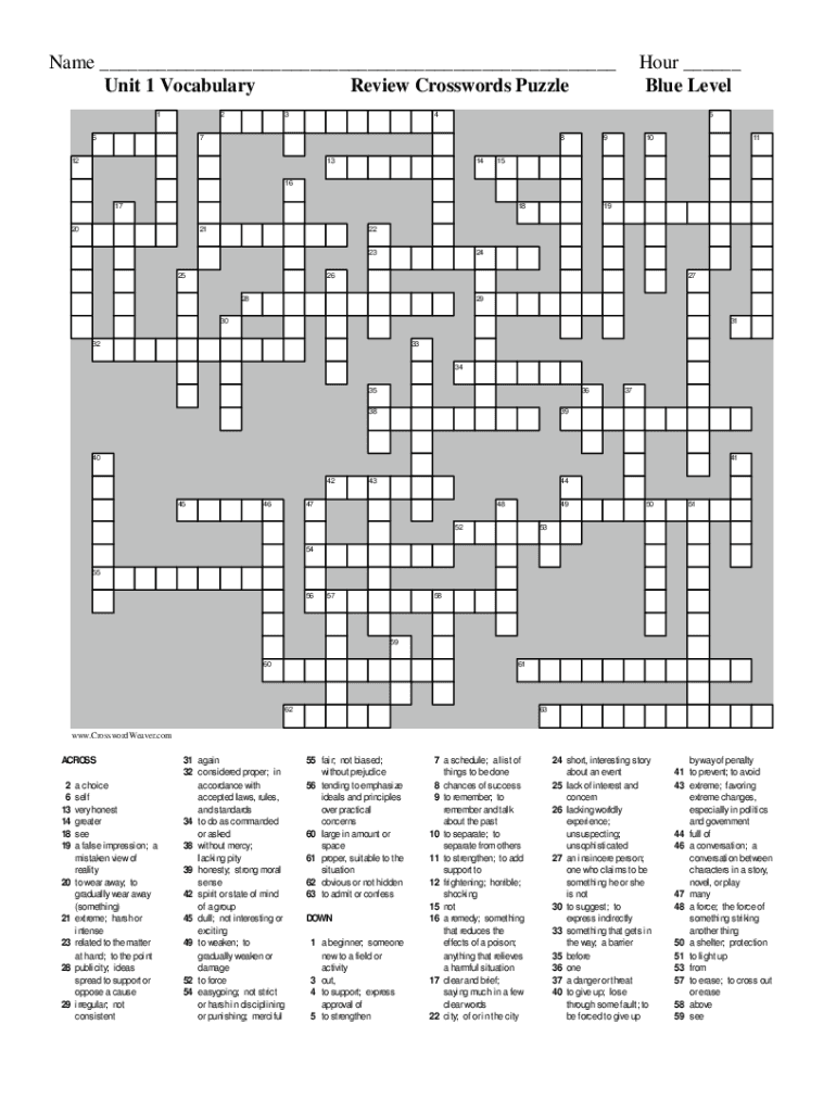 Fillable Online Blue Unit 1 Review Crossword Puzzle Fax Email Print ...