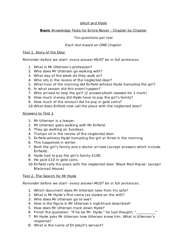 Dr. Jekyll and Mr. Hyde Chapters 1-10 Test Flashcards Doc Template ...