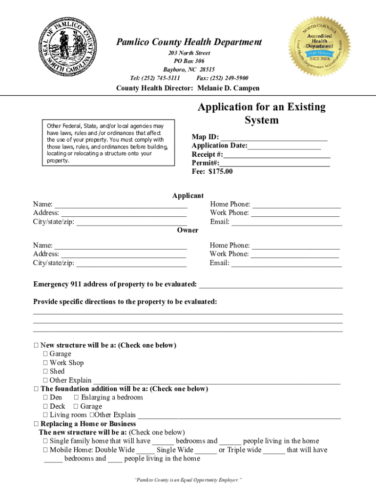 Fillable Online Pamlico County Health Department Environmental ... Fax ...