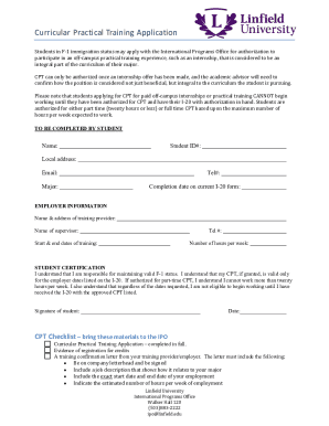 Fillable Online Curricular Practical Training Application.docx Fax ...