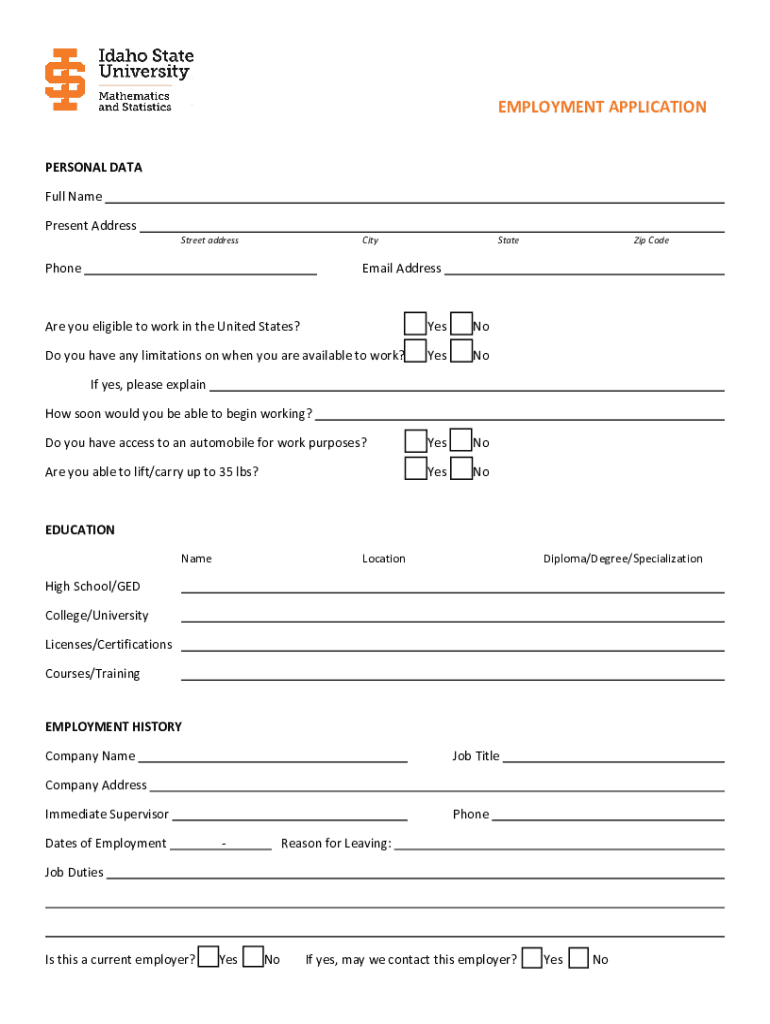 Fillable Online Do you have any limitations on when you are available ...