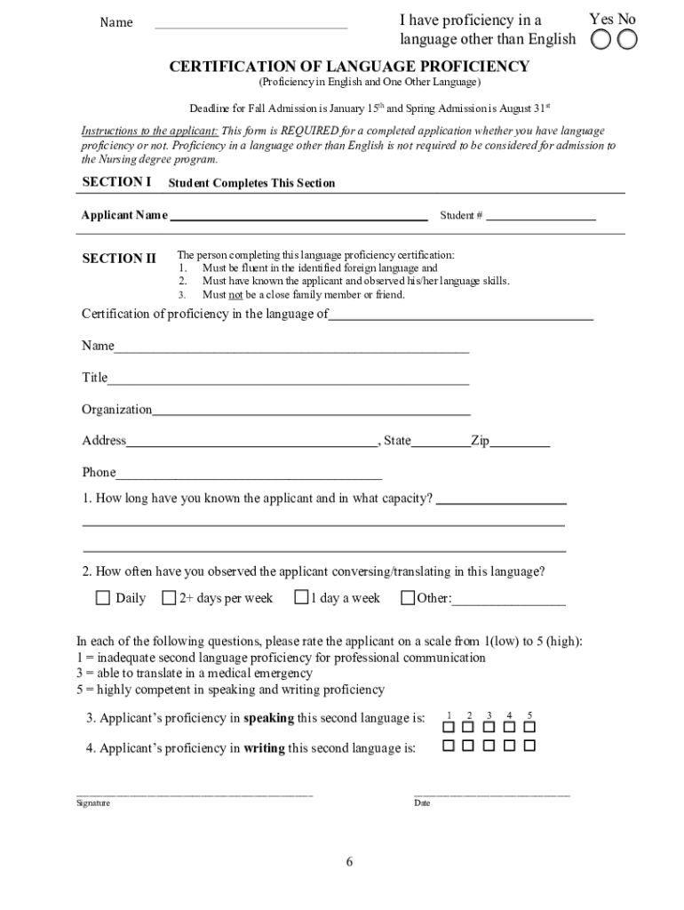 Fillable Online English Proficiency InformationOffice of Admissions Fax Email Print - pdfFiller