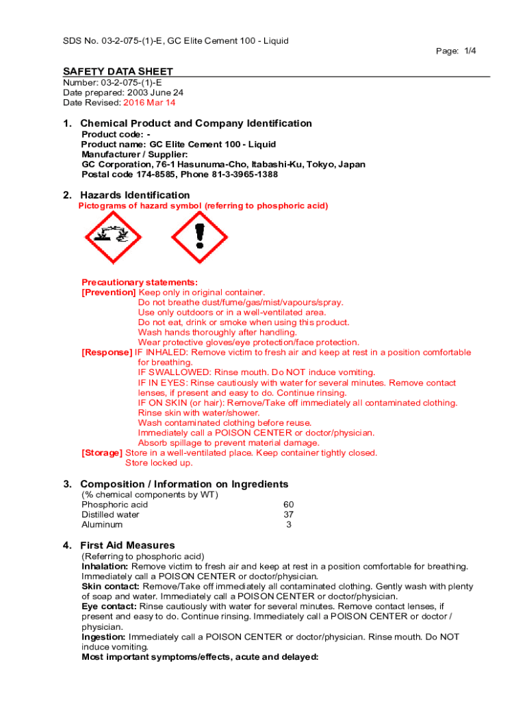 Fillable Online SAFETY DATA SHEET 1. Chemical Product and Company ... Fax Email Print - pdfFiller