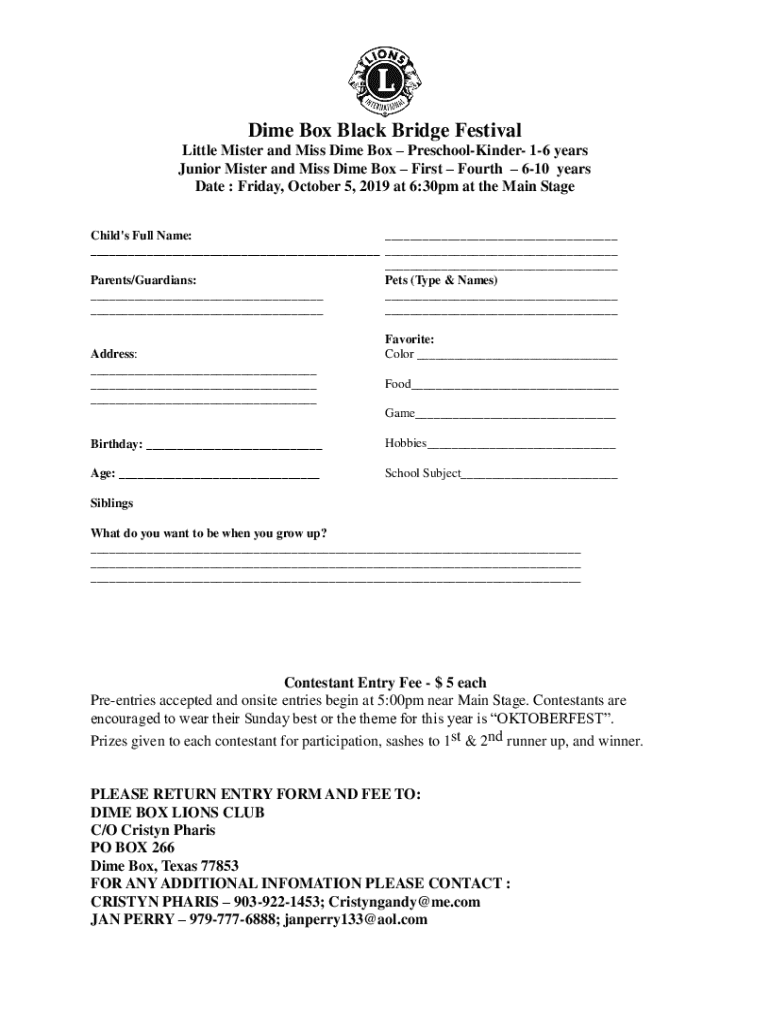 Fillable Online Dime Box Black Bridge Festival & Mini Marathon 2024 Fax ...